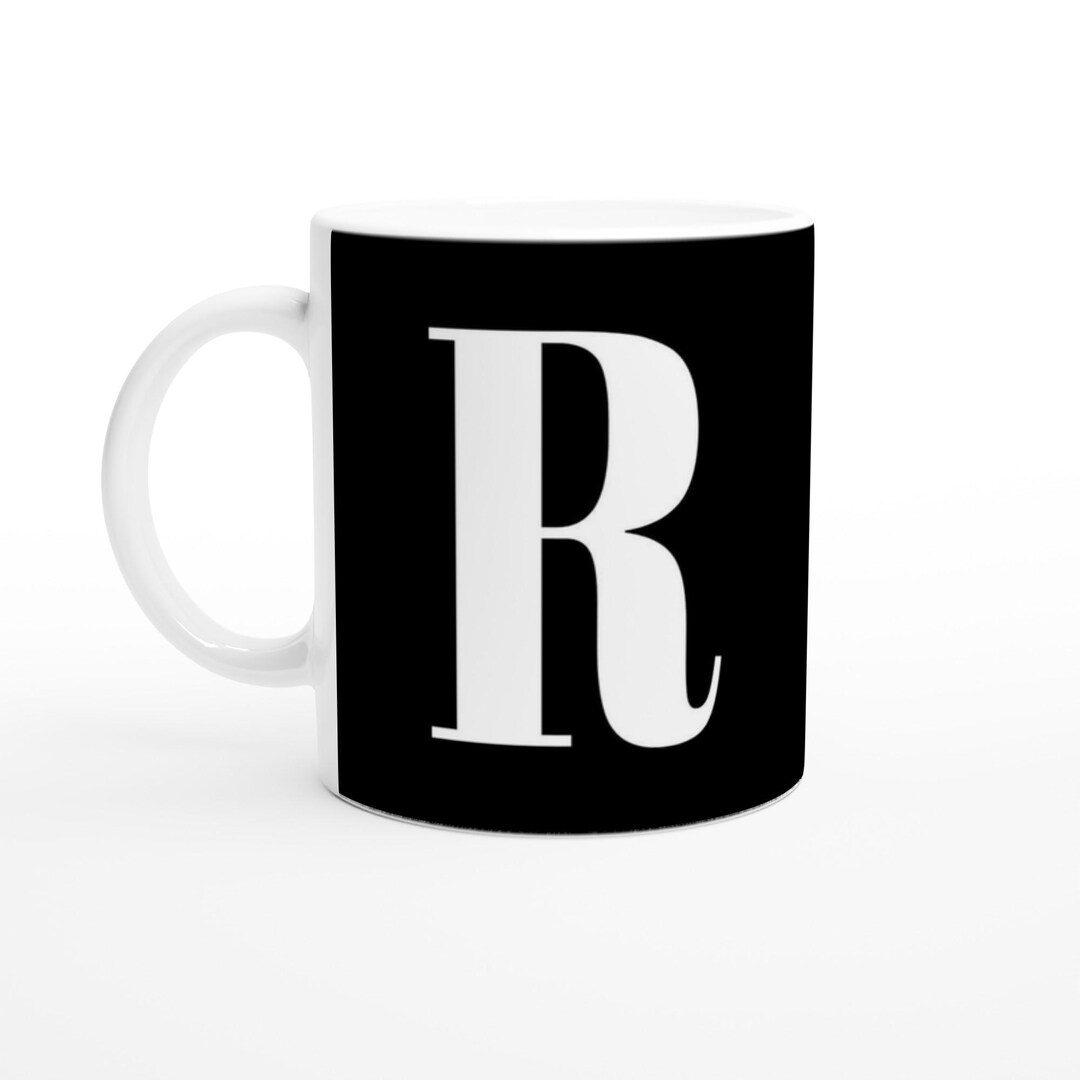 24-MAG Black Letter R Mug | Monogram Letter R Typography | 11oz Ceramic ...