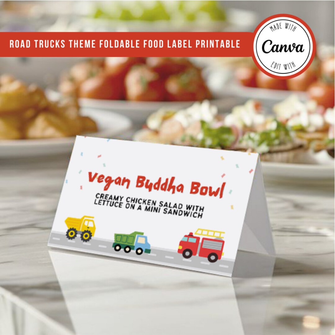 Road Truck Food Label Card Digital Printable | Buffet Card Template ...