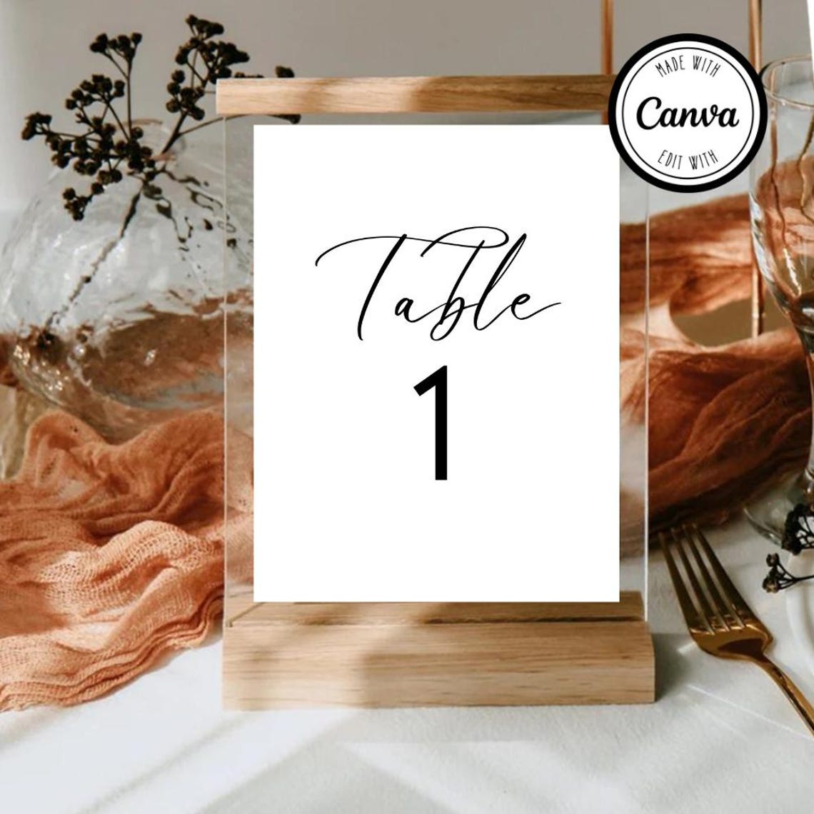 Minimalist Editable Table Number Sign, Modern Birthday Table Card ...