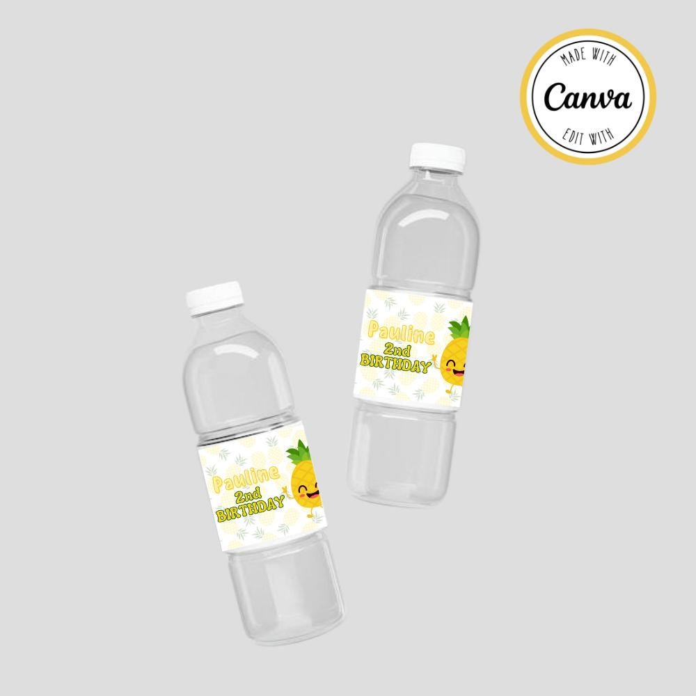 Pineapple Theme Water Bottle Labels, Hawaiian Birthday, Aloha Tropical ...