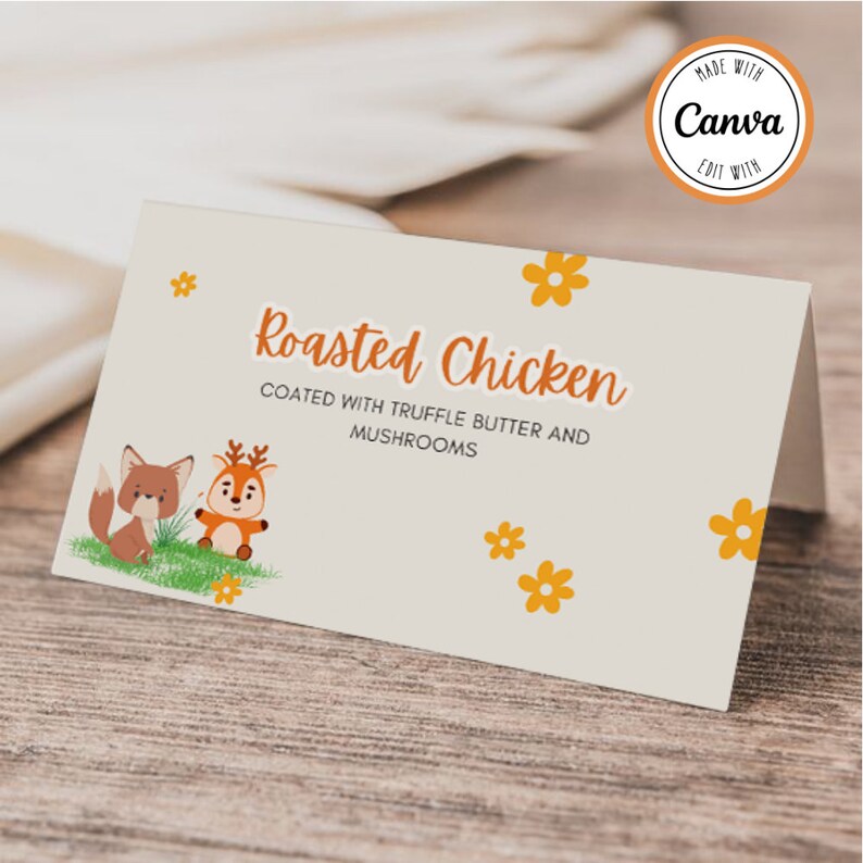 Woodland Animals Food Label Card Digital Printable Buffet Card Template ...