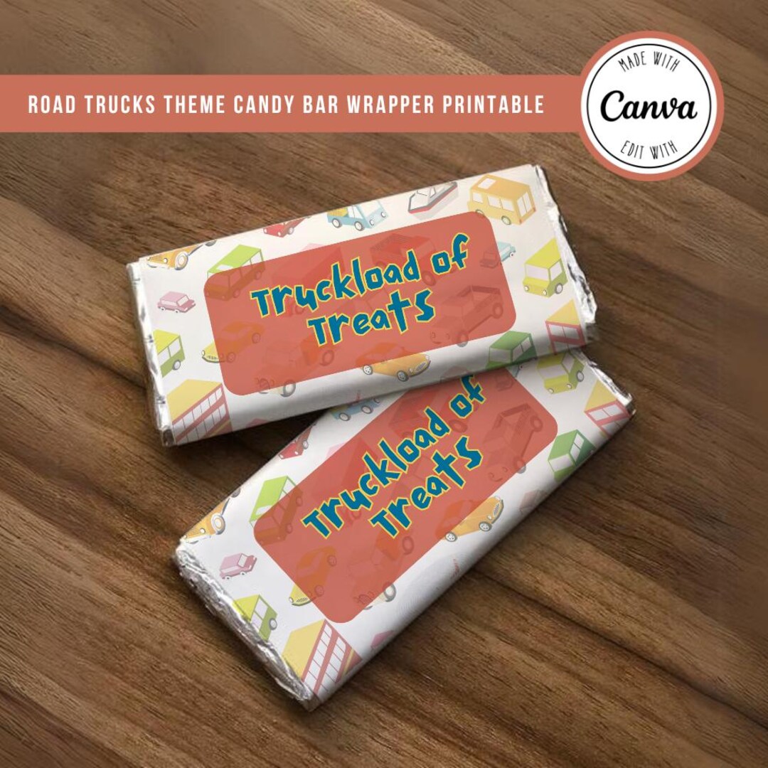 Road Trucks Birthday Candy Bar Wrapper: Printable Truck Favors (canva ...