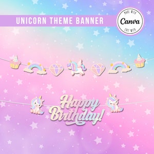 Unicorn Birthday Bunting Banner | Rainbow Party Garland (digital ...