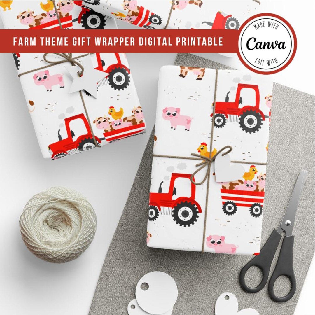 Farm Animals Theme Patterned Gift Wrapper, Birthday Digital Paper ...