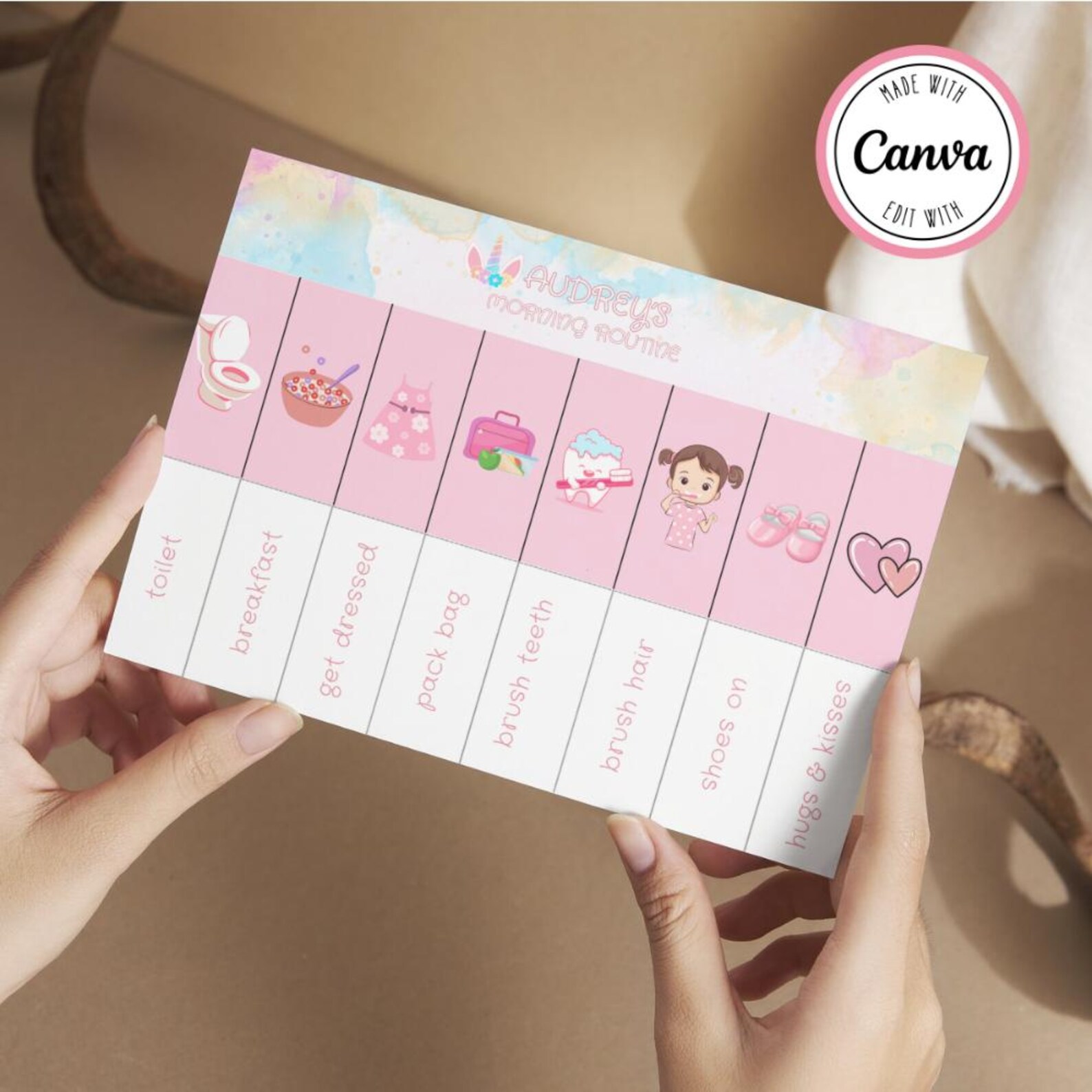 Unicorn Morning Routine Chart: Kids Checklist, Folding Printable (canva ...