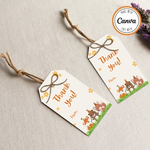 Woodland Animals Thank You Tags | Editable Favor Tags (digital Prints ...