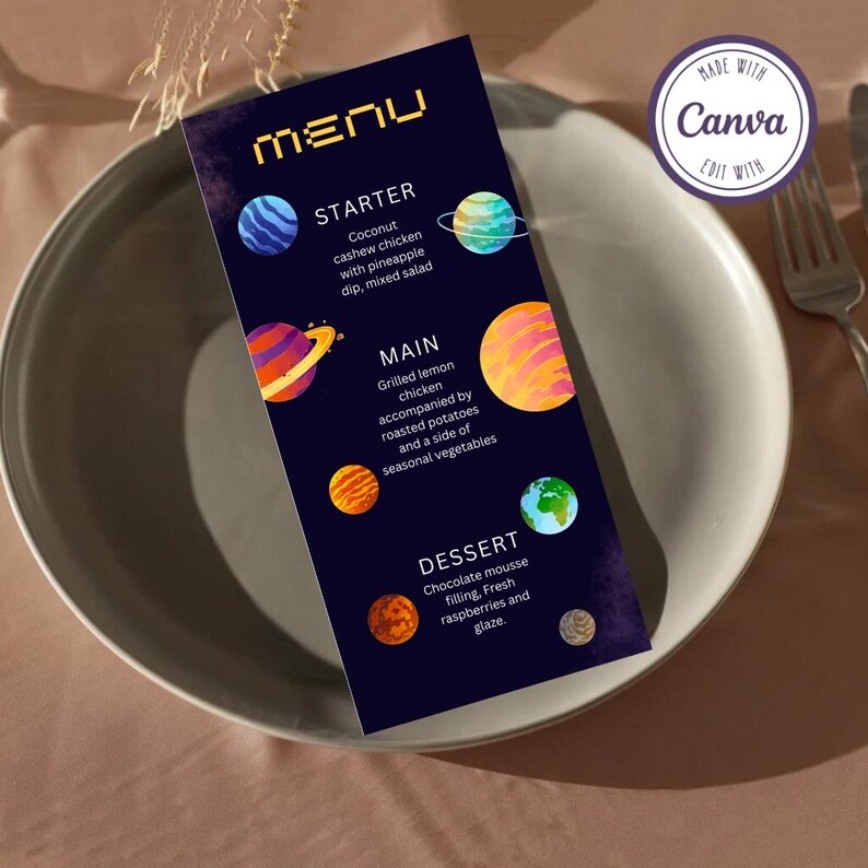 Space Theme Editable Menu Card, Editable Space Birthday Menu, Digital ...
