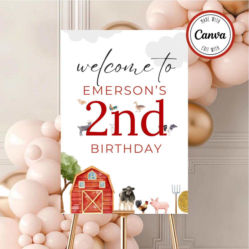 Farm Animals Birthday Welcome Sign | Editable Template (digital ...