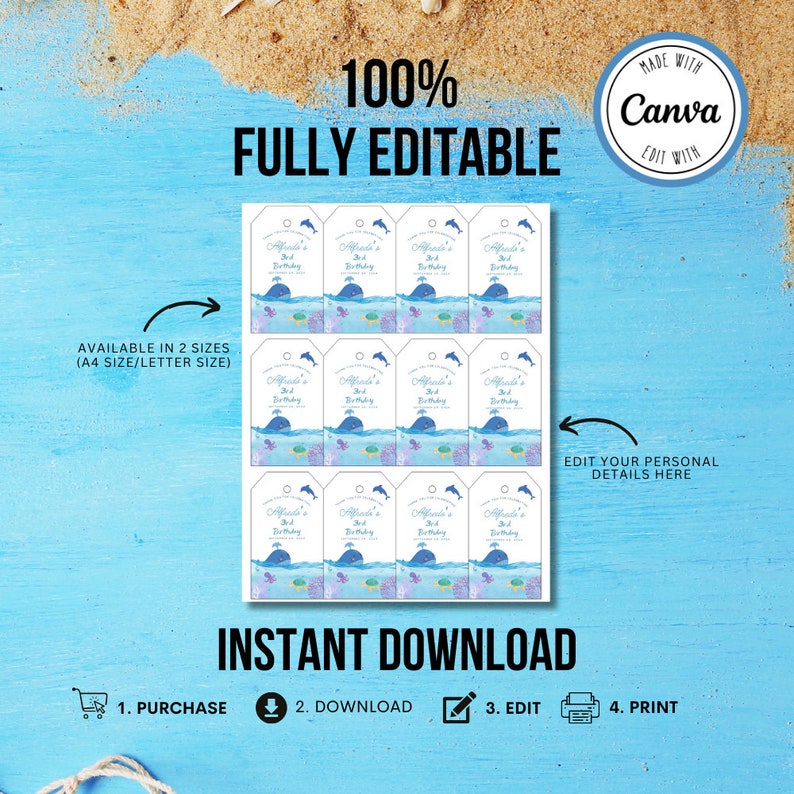 Sea Theme Favor Tags: Editable Ocean Thank You (digital Download) - Etsy