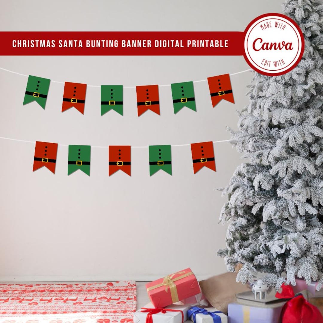 Christmas Santa Bunting Banner Digital Printable, Christmas Santa ...