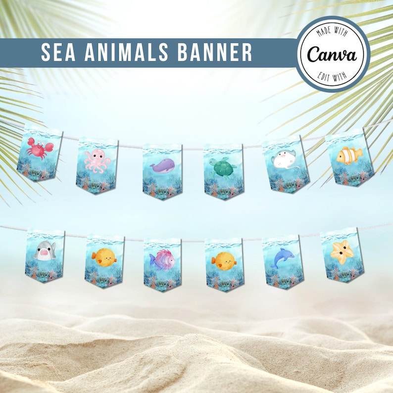Sea Animals Bunting Banner | Under the Sea Party Decor (digital ...