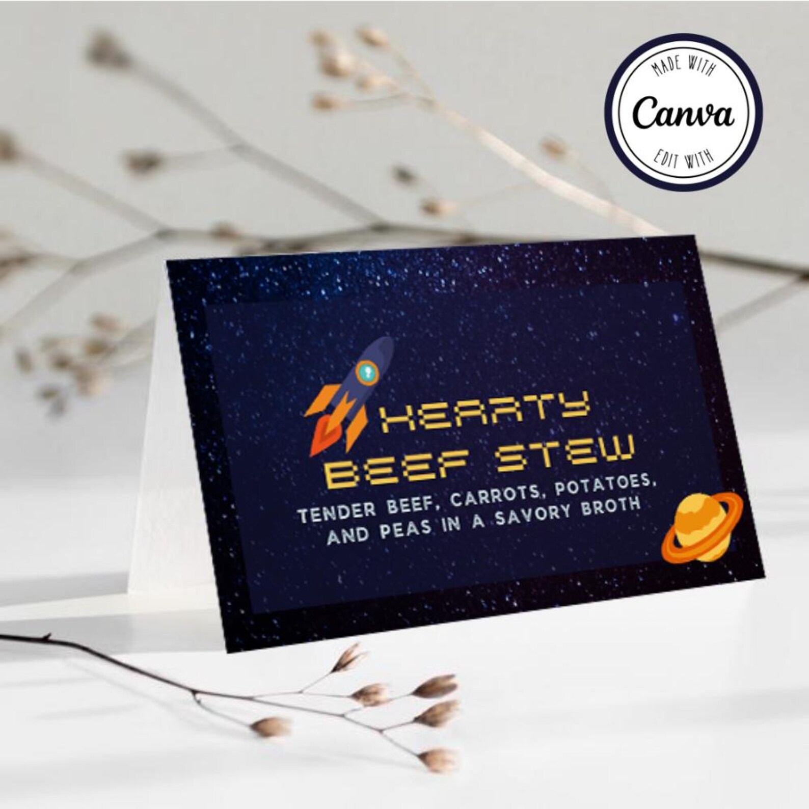 Space Theme Food Label Card Digital Printable | Buffet Card Template ...