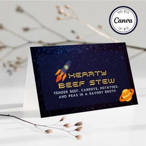 Space Theme Food Label Card Digital Printable | Buffet Card Template ...