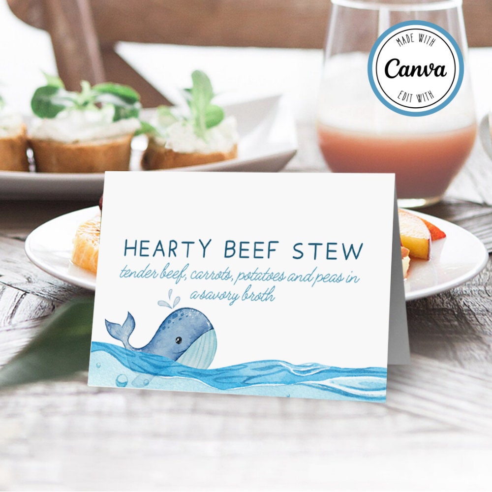 Sea Theme Food Label Card Digital Printable | Buffet Card Template ...