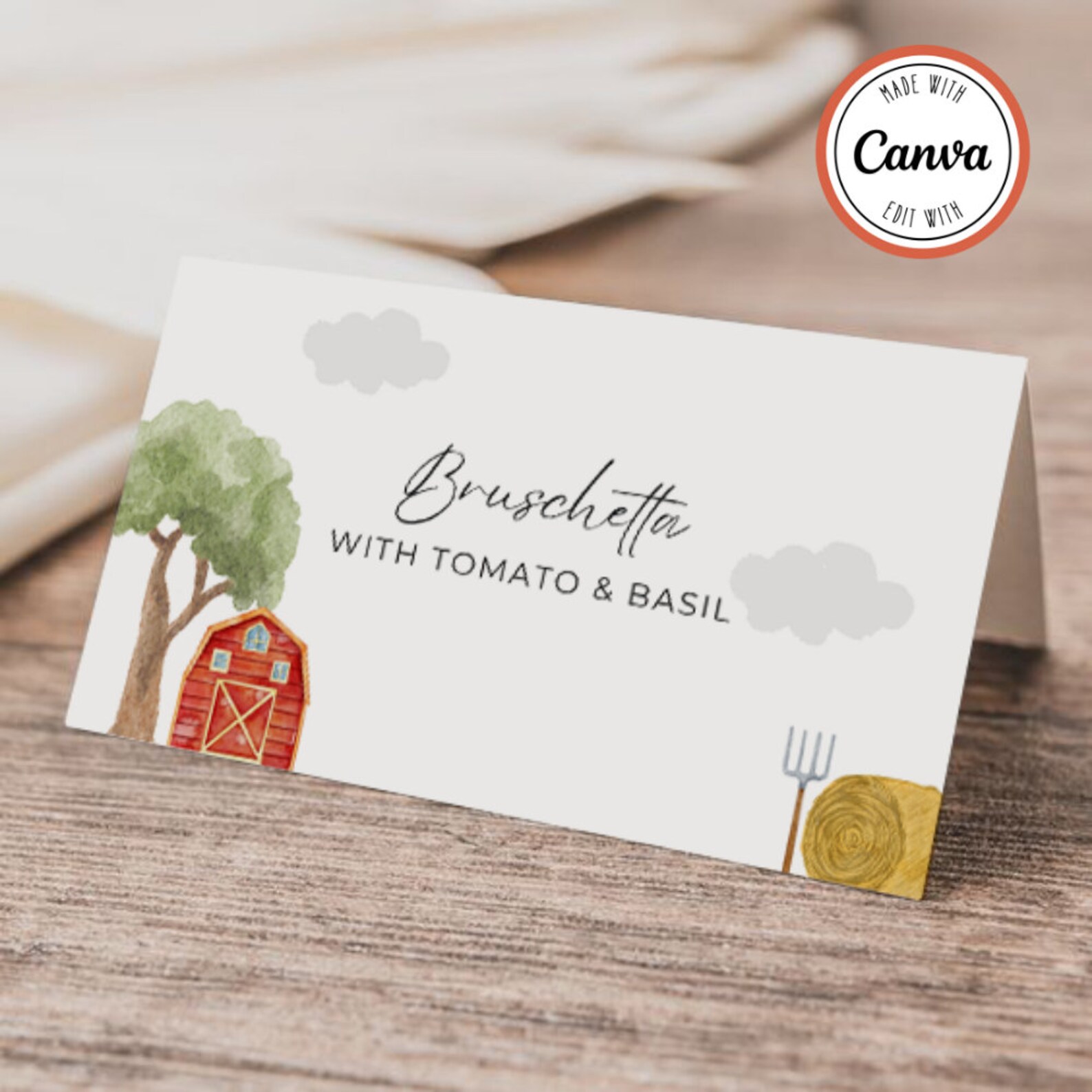 Farm Theme Food Label Card Digital Printable | Buffet Card Template ...