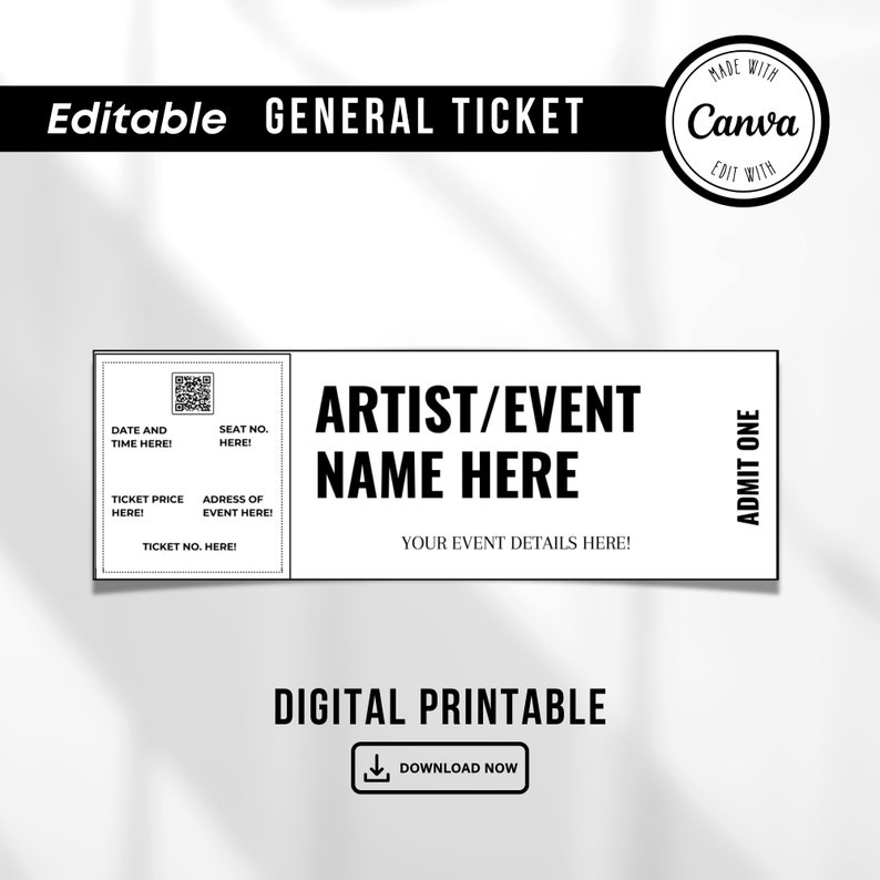 General Ticket Template | Instant Download | Editable Ticket | Concert ...