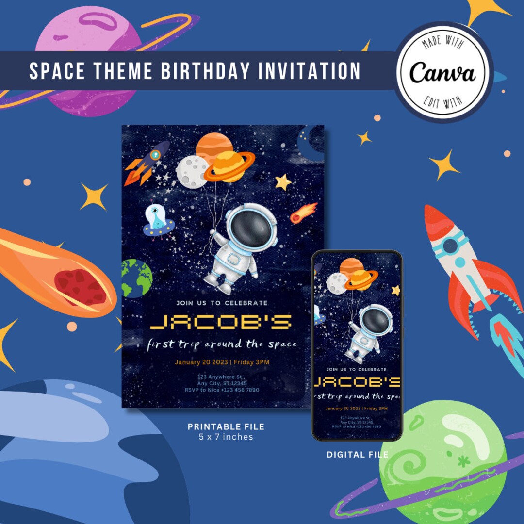 Space Theme Birthday Invitation Editable Printable | Digital Print ...