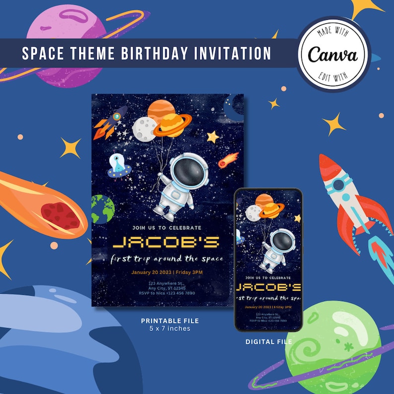 Space Theme Birthday Invitation Editable Printable | Digital Print ...