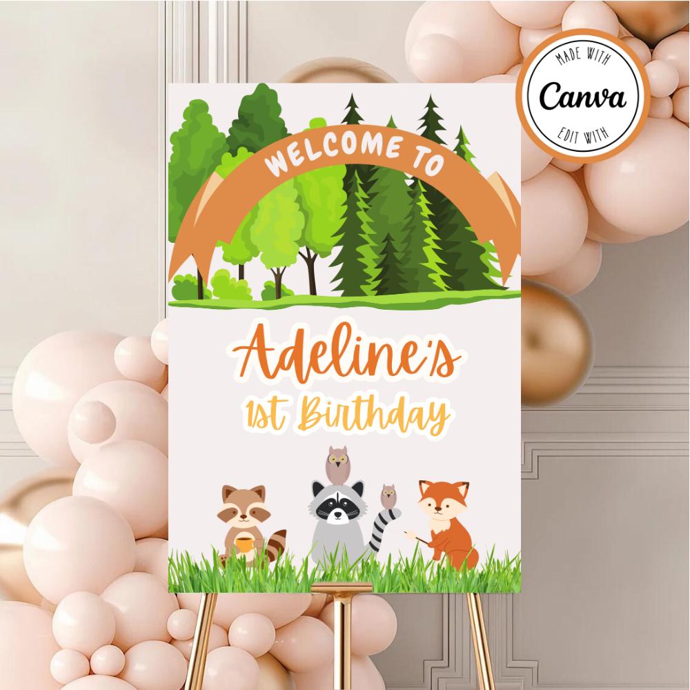 Woodland Animals Welcome Sign Digital Printable | Welcome Sign Template ...