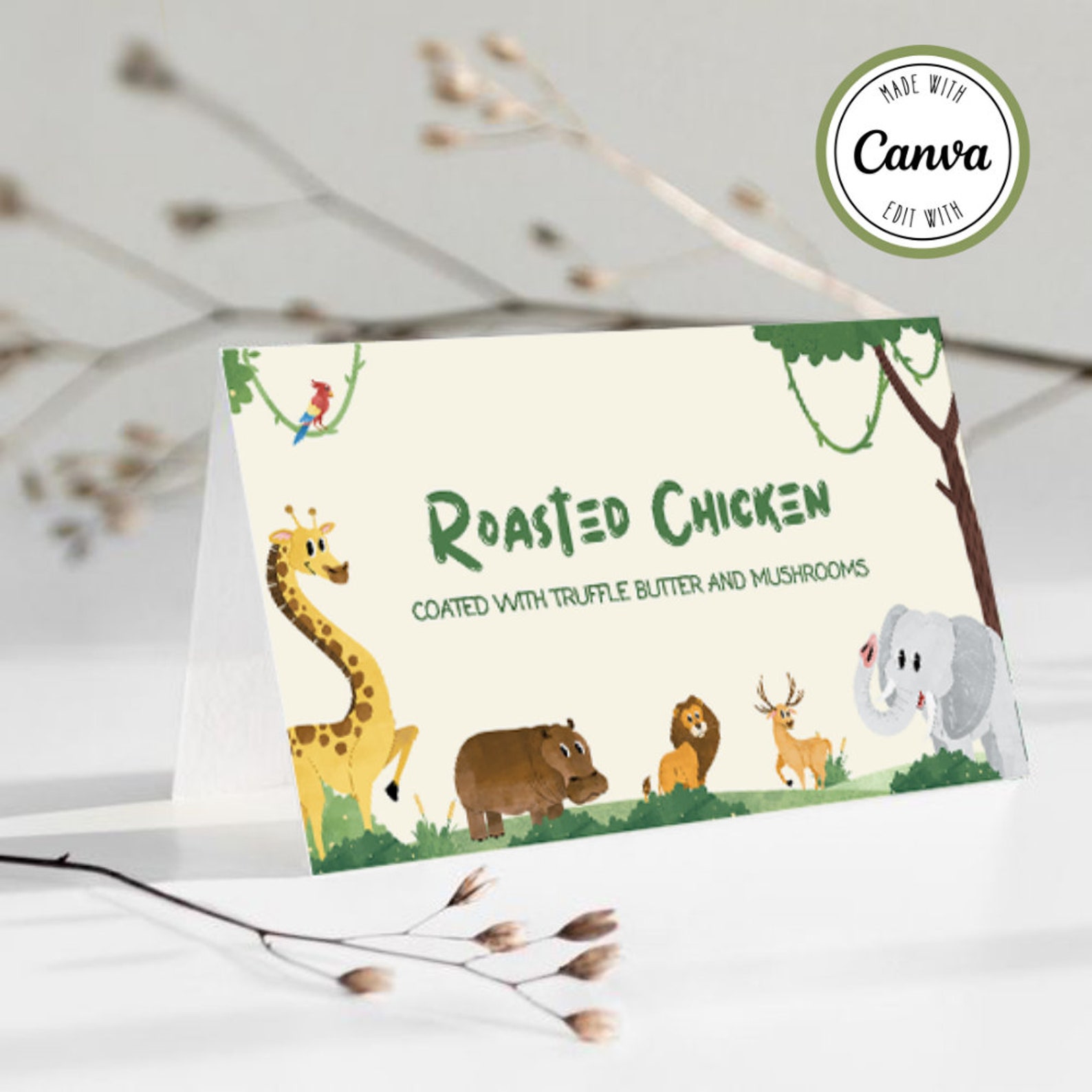 Safari Theme Food Label Card Digital Prints | Buffet Card Template ...