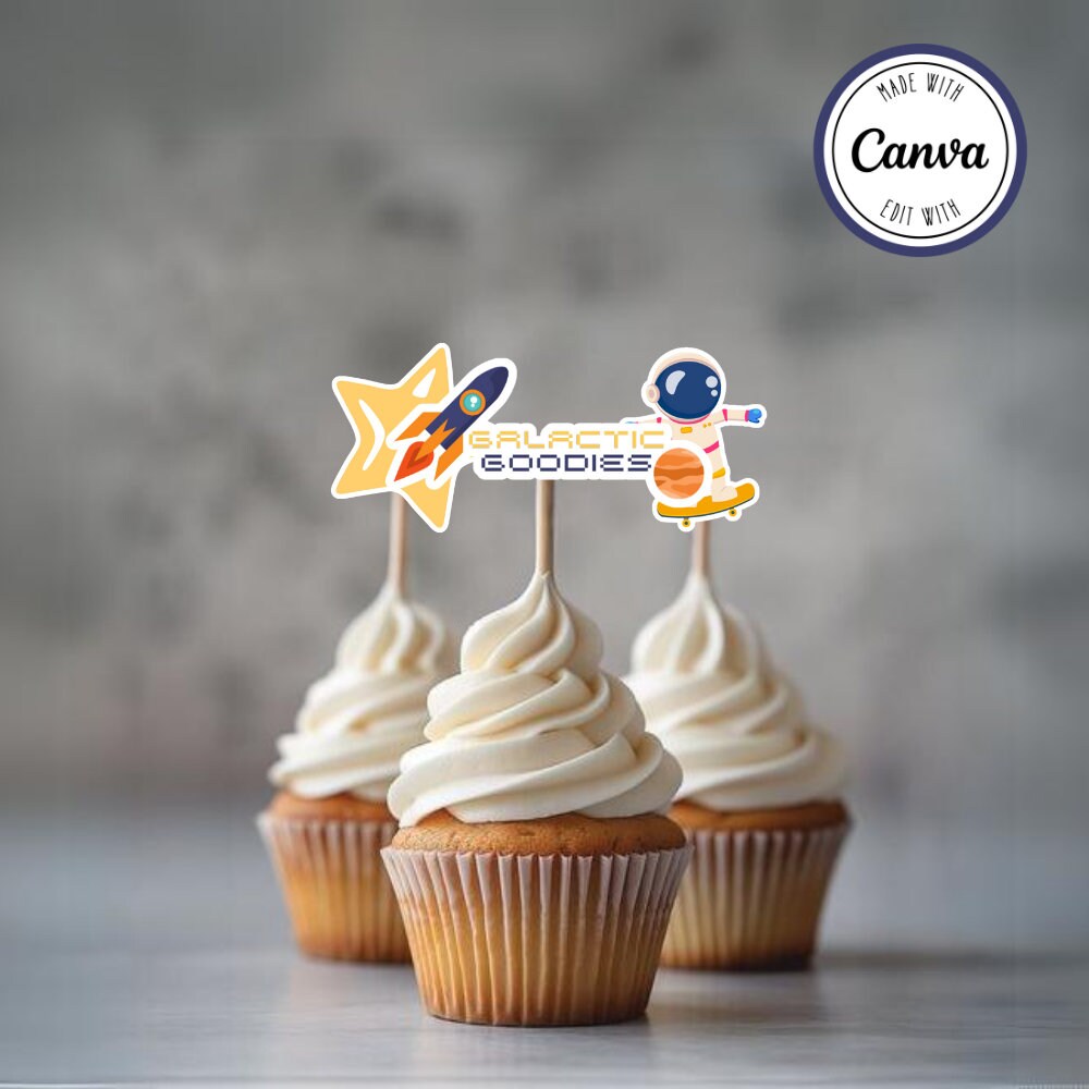 Space Theme Cupcake Topper | Cake Topper Printable | Digital Printable ...