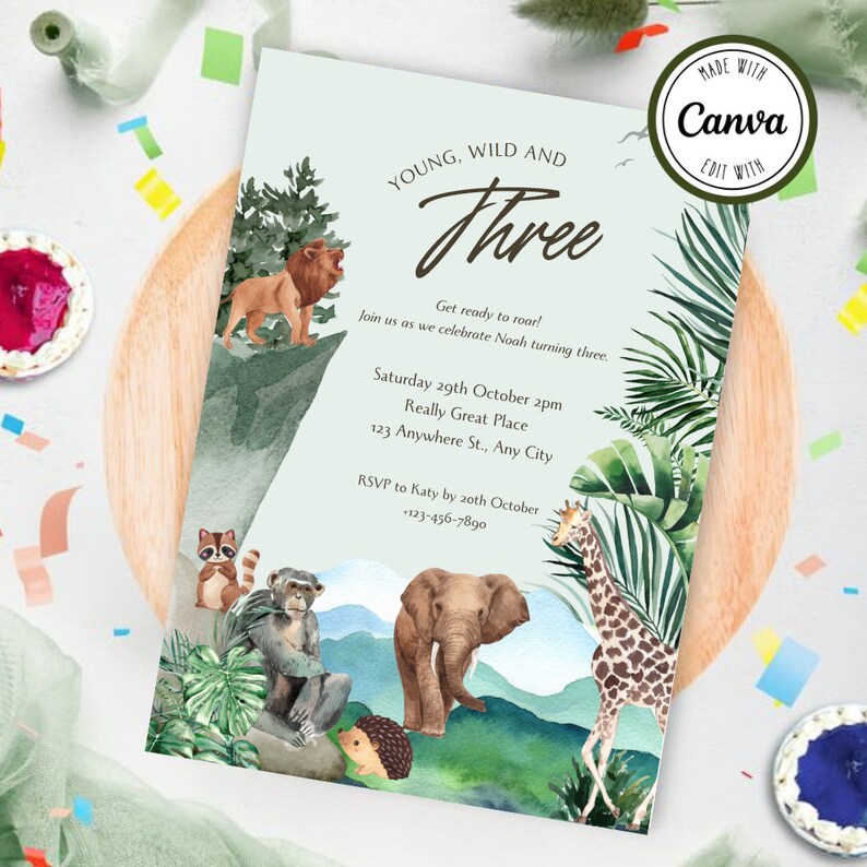 Jungle Theme Birthday Invitation Editable Printable | Digital Printable ...