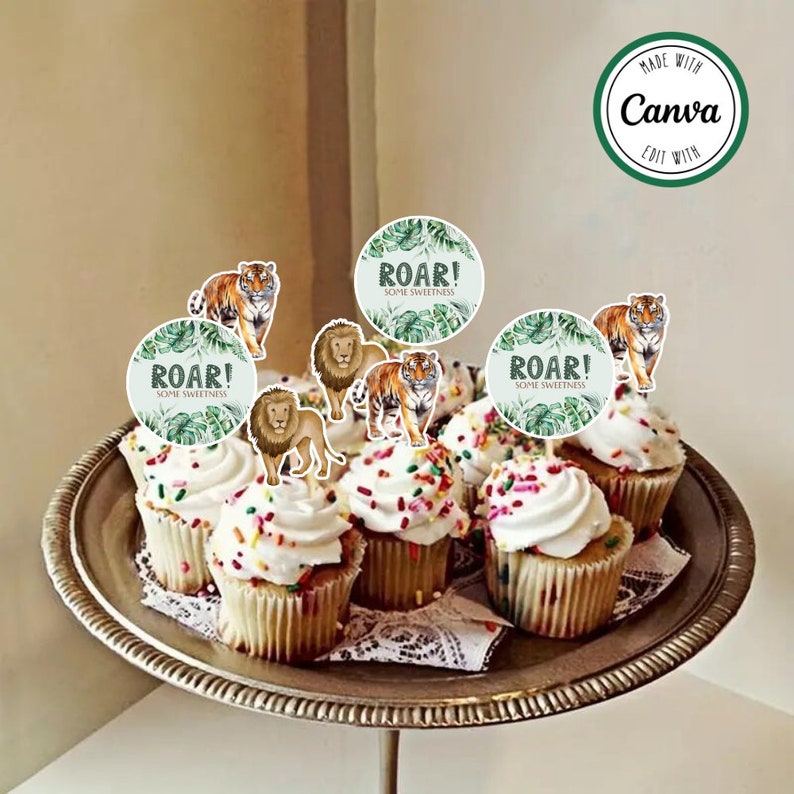 Jungle Theme Cupcake Topper | Cake Topper Printable | Digital Printable ...