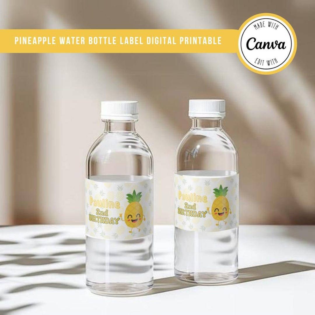 Pineapple Theme Water Bottle Labels, Hawaiian Birthday, Aloha Tropical ...