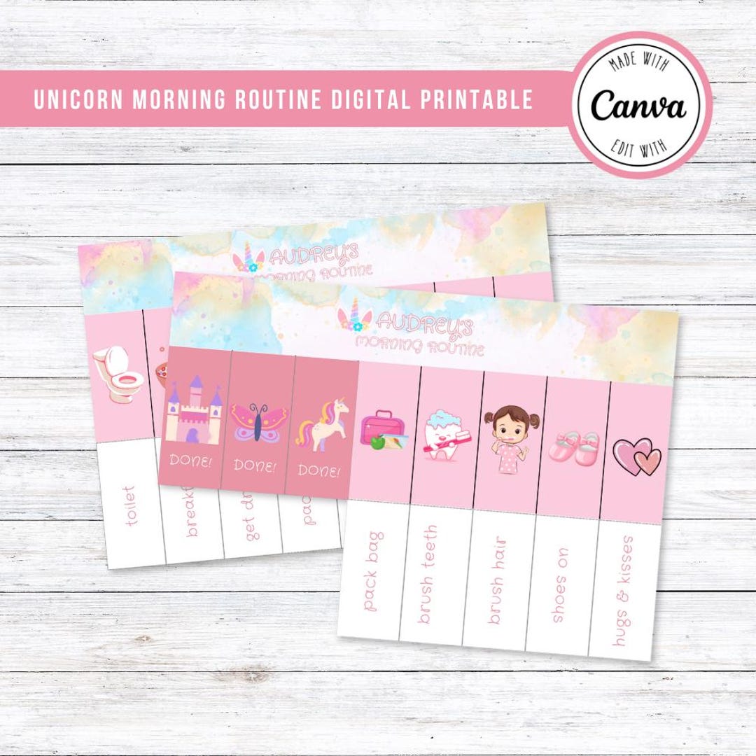 Unicorn Morning Routine Chart: Kids Checklist, Folding Printable (canva ...