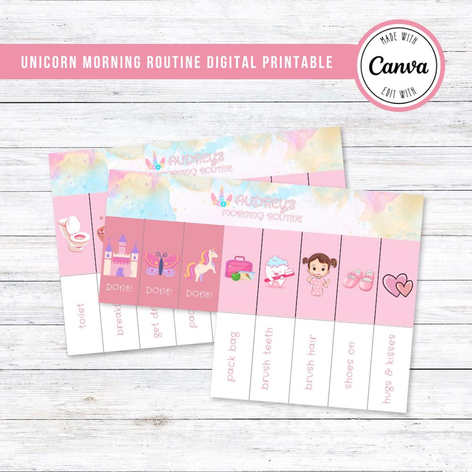 Unicorn Theme Morning Routine Chart, Folding Digital Printable, Flip ...