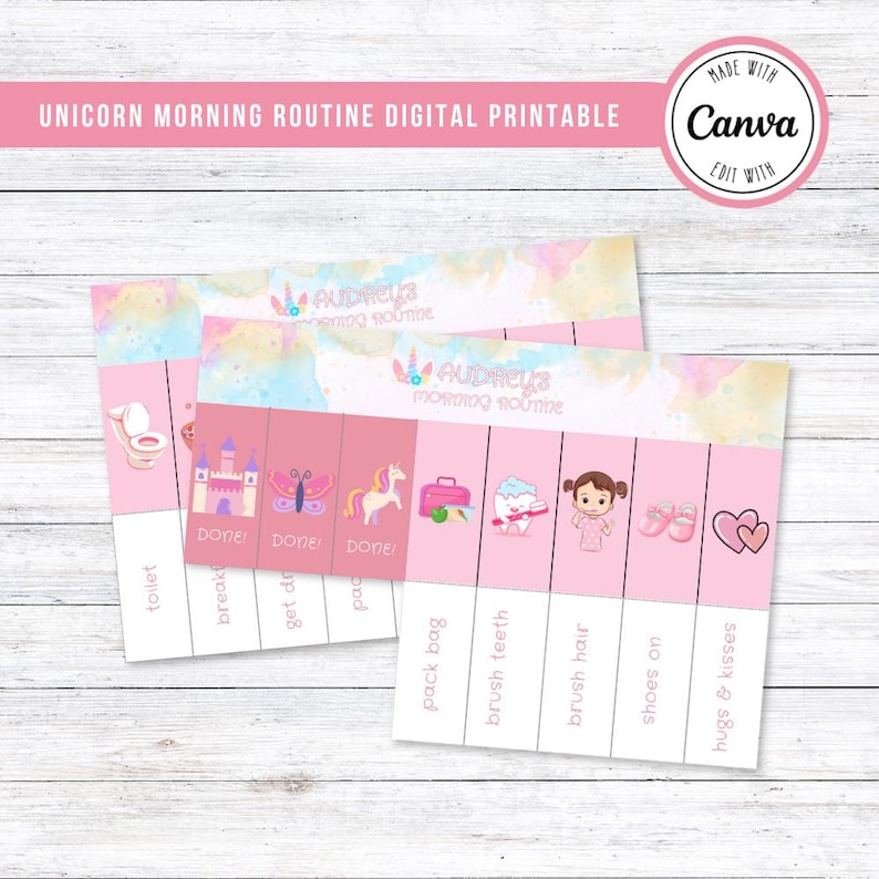 Unicorn Theme Morning Routine Chart, Folding Digital Printable, Flip ...