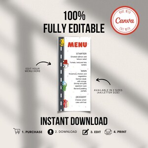 Road Trucks Birthday Menu Card: Editable Traffic Theme (digital ...
