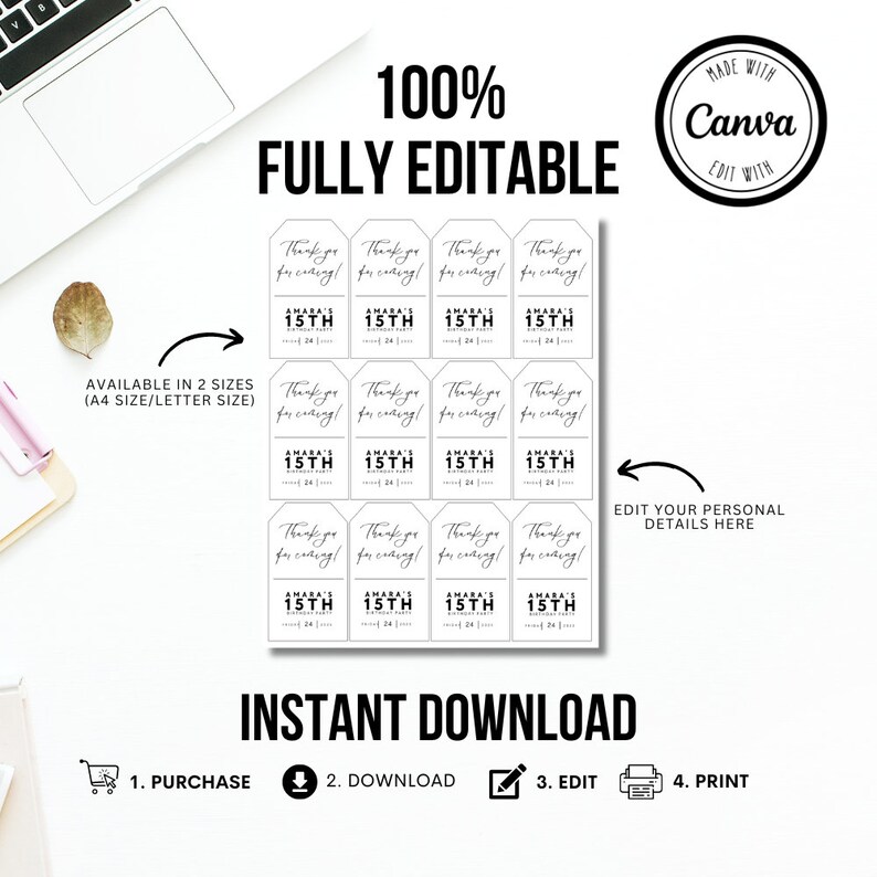 Minimalist Thank You Favor Tags: Editable Printable (canva Editable ...