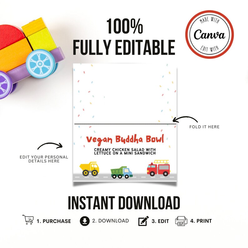 Road Truck Food Label Card Digital Printable | Buffet Card Template ...