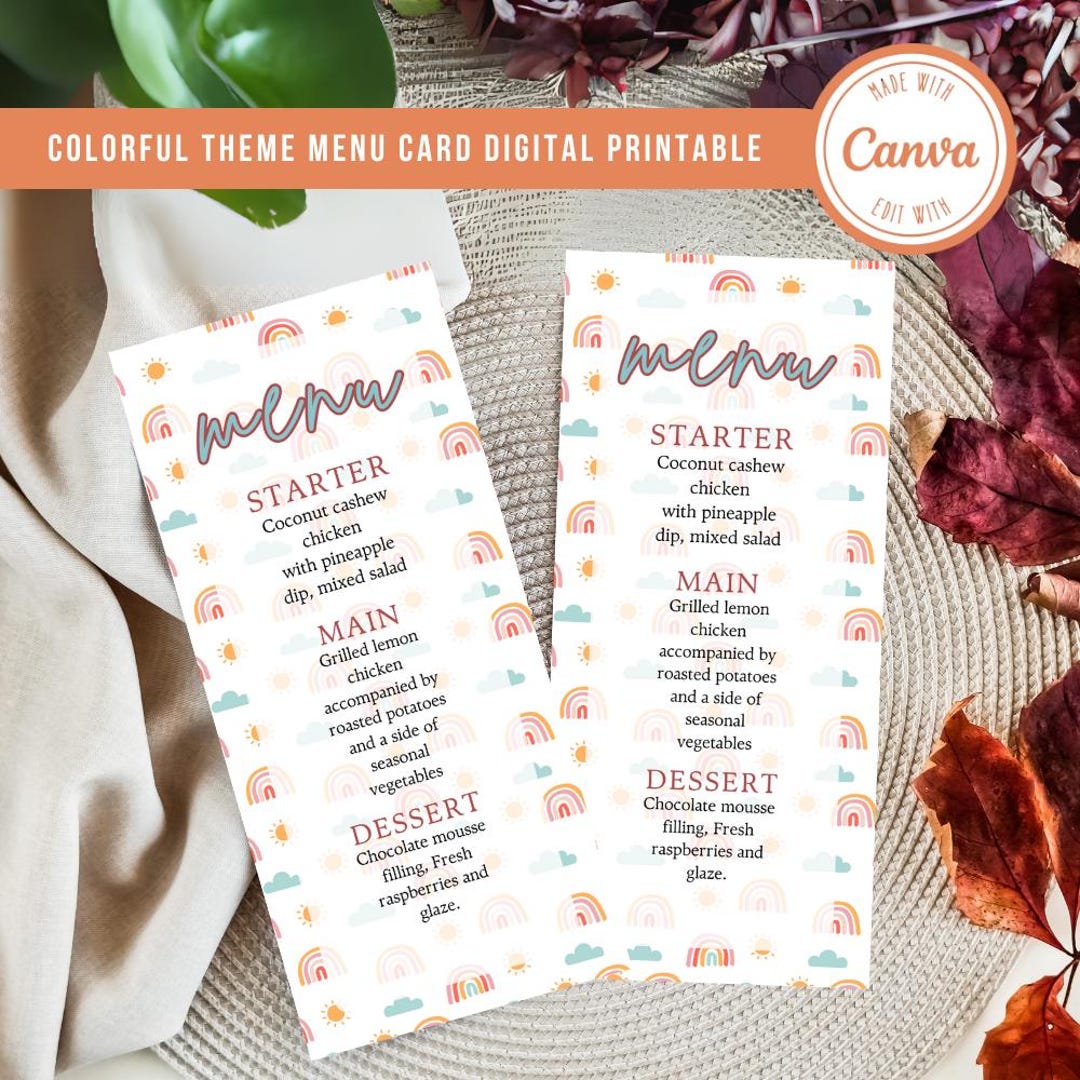 Colorful Theme Editable Menu Card, Editable Colorful Menu, Digital ...
