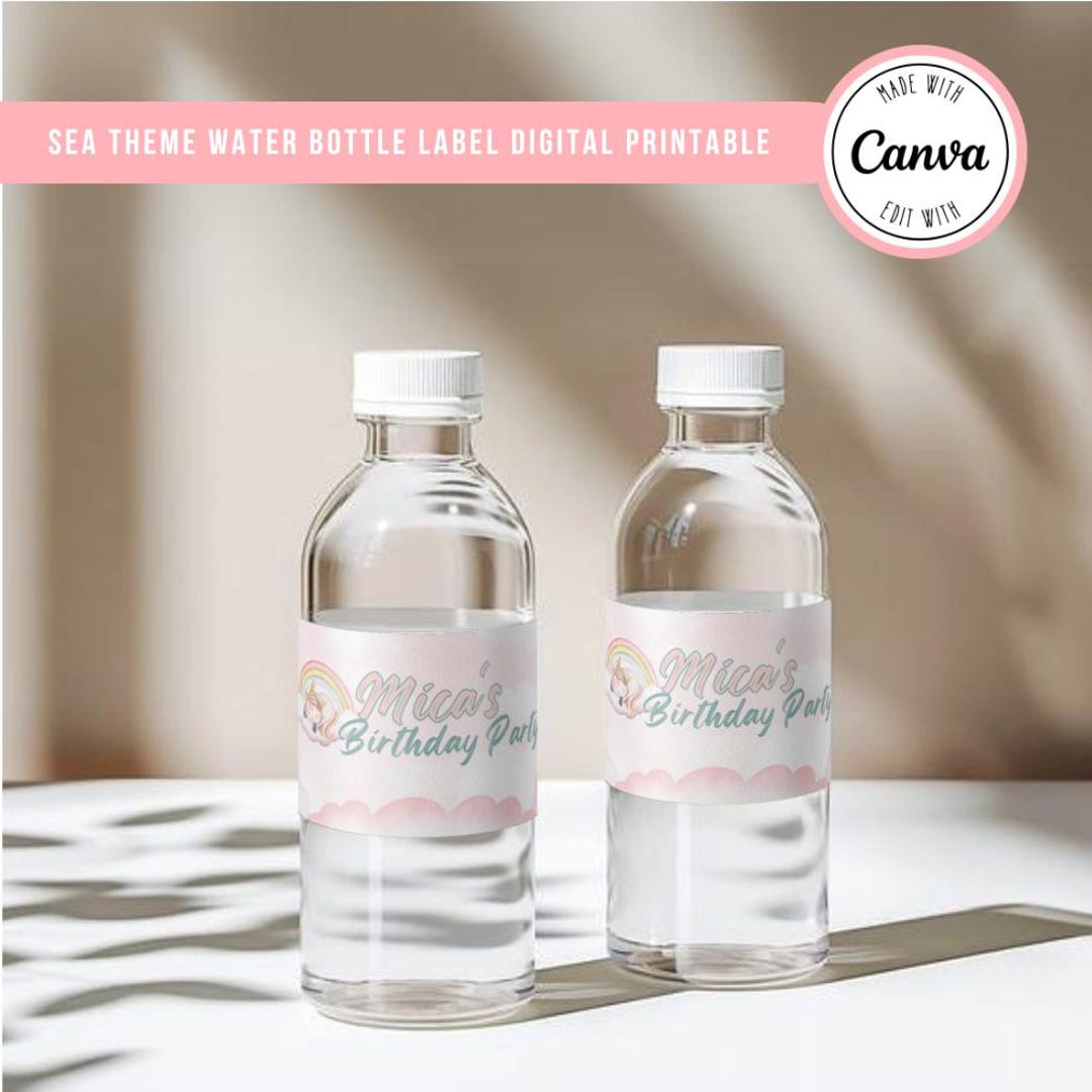 Unicorn Theme Water Bottle Labels, Unicorn Birthday, Rainbow Birthday ...