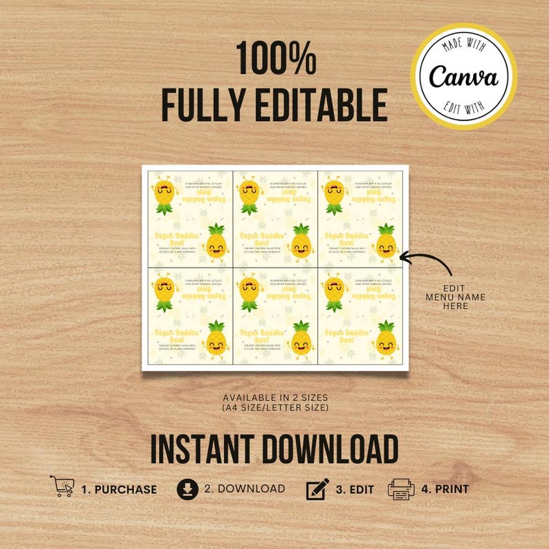 Pineapple Theme Food Label Card: Foldable Buffet Labels (digital ...