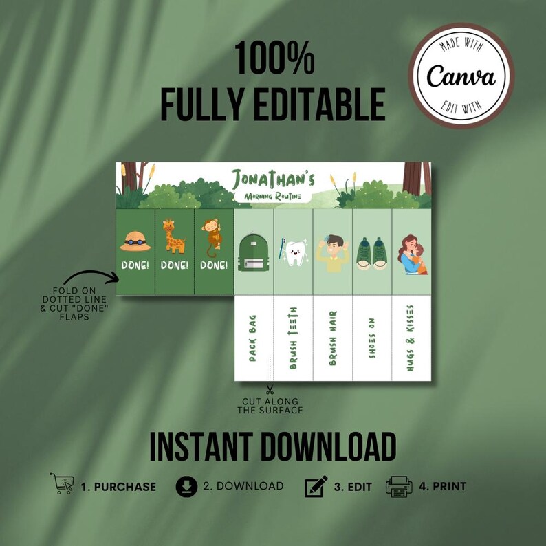 Safari Theme Morning Routine Chart, Folding Digital Printable, Flip ...