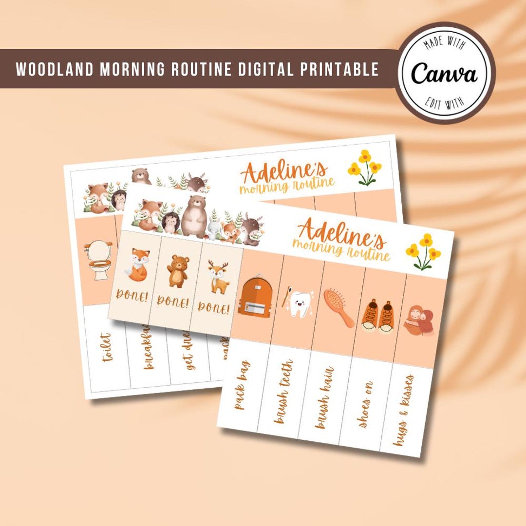 Woodland Theme Morning Routine Chart, Folding Digital Printable, Flip ...