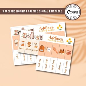 Woodland Theme Morning Routine Chart, Folding Digital Printable, Flip ...