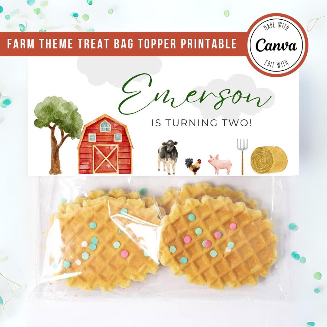 Farm Animal Theme Editable Treat Bag Topper Digital Printable | Treat ...