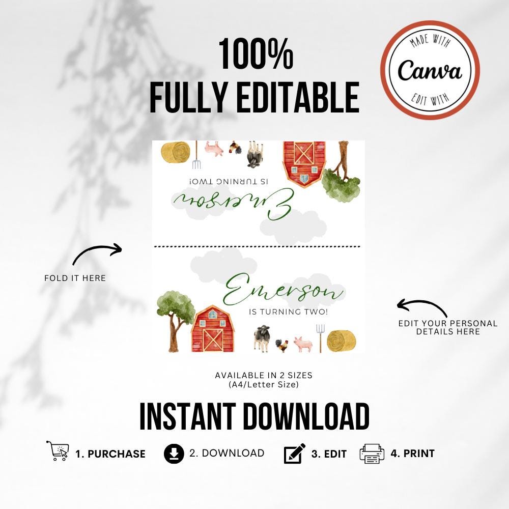 Farm Animal Theme Editable Treat Bag Topper Digital Printable | Treat ...