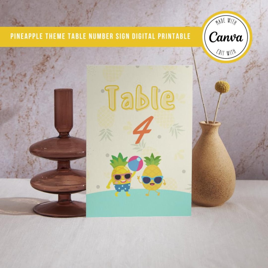 Pineapple Table Number Sign: Modern Birthday Party Decor (canva ...