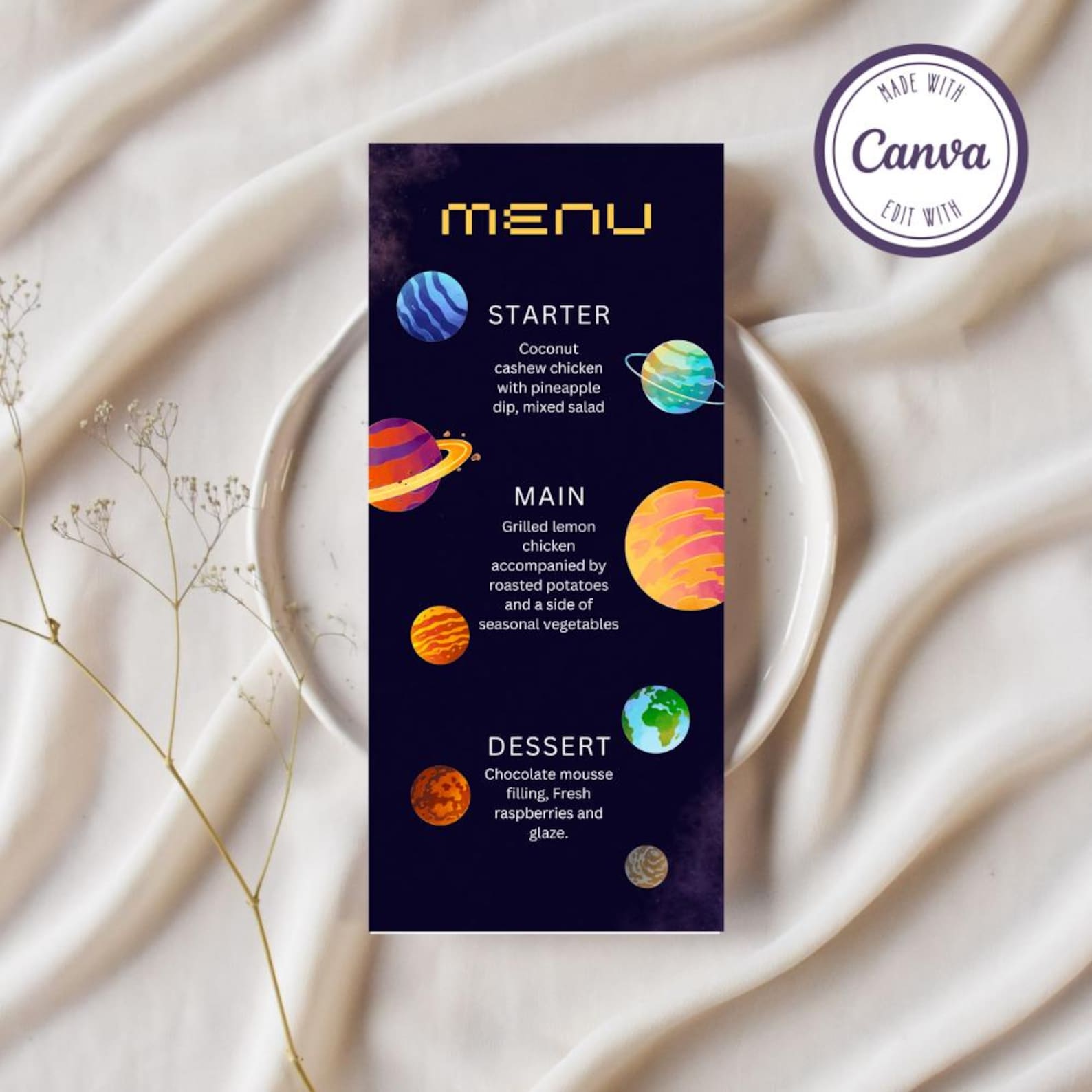 Space Birthday Menu Card: Editable Outer Space Theme (digital Printable ...