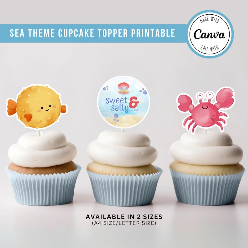 Sea Theme Cupcake Topper | Under the Sea Birthday (digital Printable ...