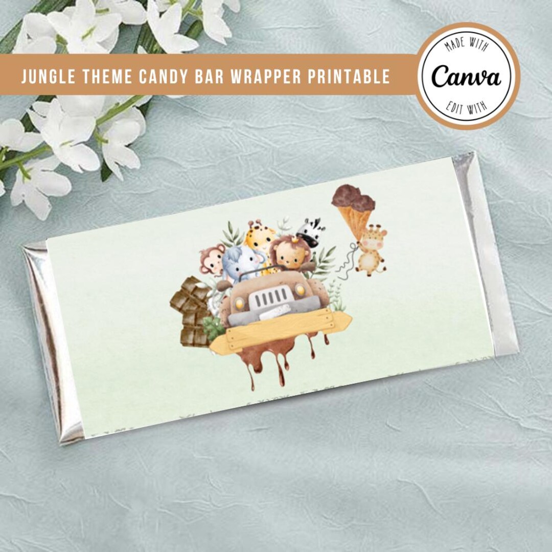 Jungle Animals Candy Bar Wrapper: Jungle Birthday Party Favors (canva ...
