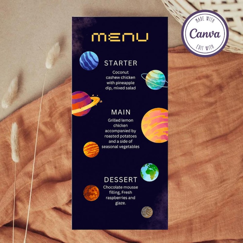 Space Birthday Menu Card: Editable Outer Space Theme (digital Printable ...