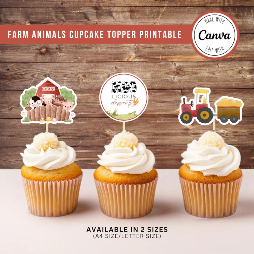 Farm Animals Cupcake Topper | Cake Topper Printable | Digital Printable ...