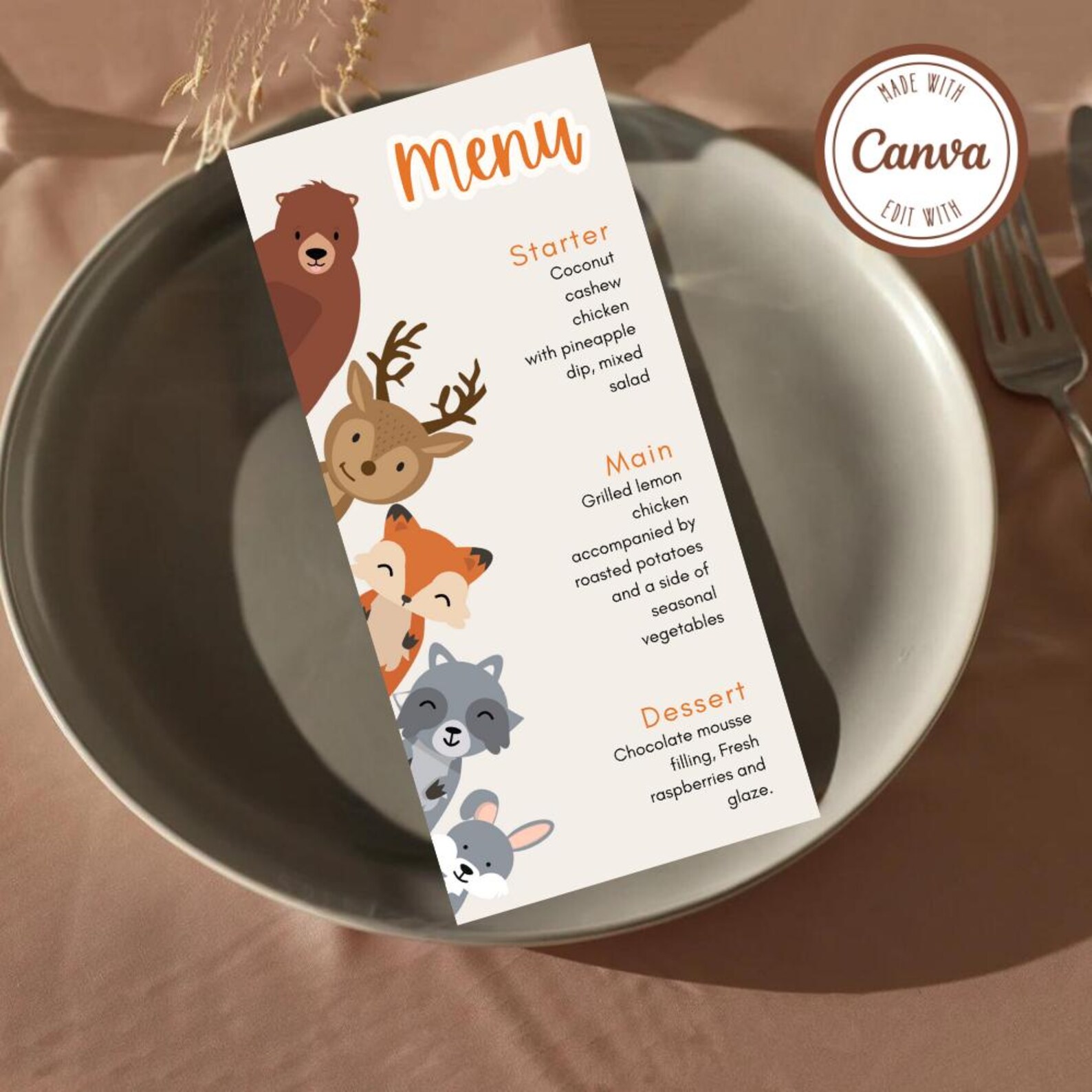 Woodland Animals Menu Card: Editable Birthday Party Printable (canva ...