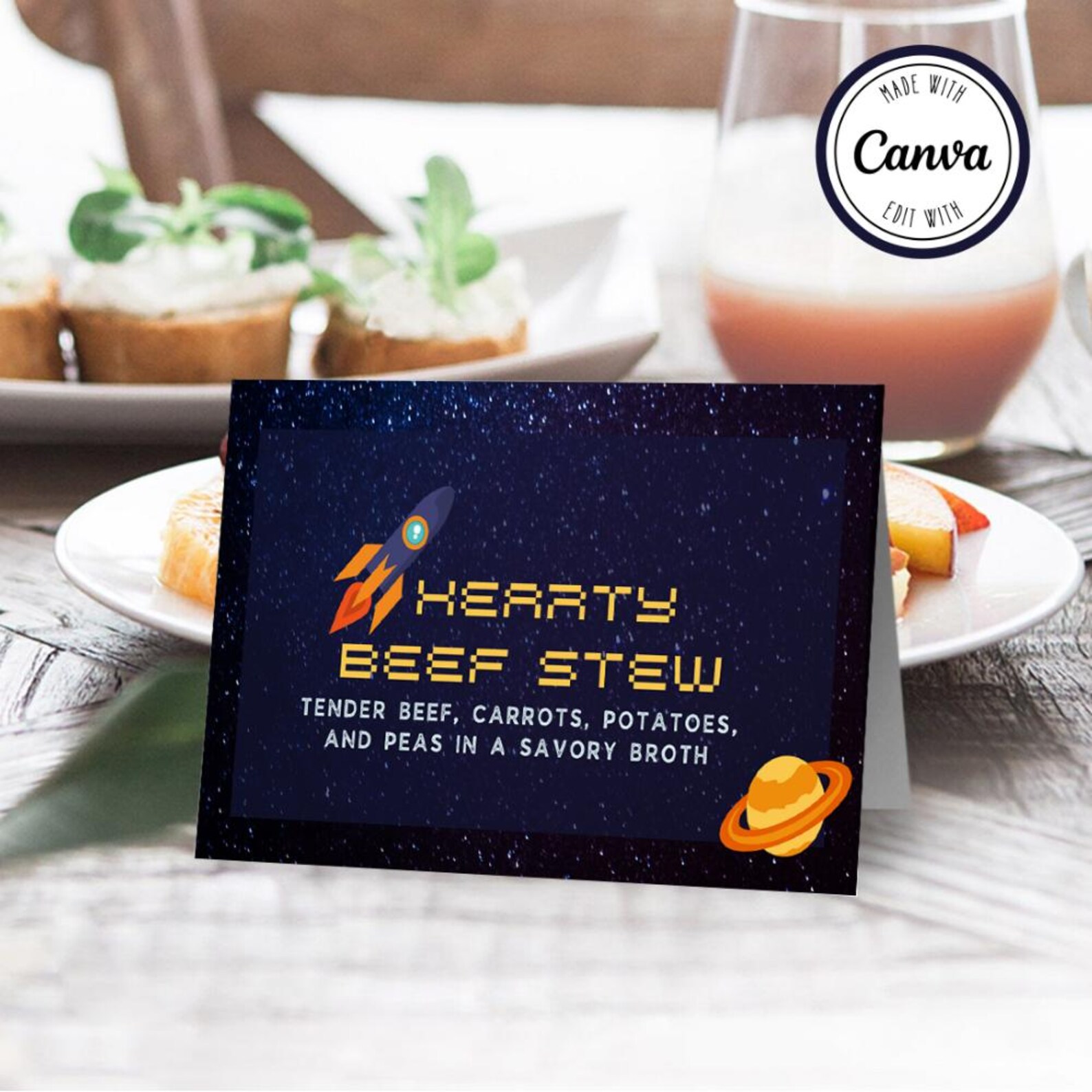 Space Theme Food Label Card Digital Printable | Buffet Card Template ...